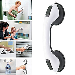 FChome Shower Wall Suction Cup Grab Bars,12 Inches Shower Handle Bar Offers Safe Grip with Strong Hold Suction Cup for Safety Grip Grab in Bathroom,Gray