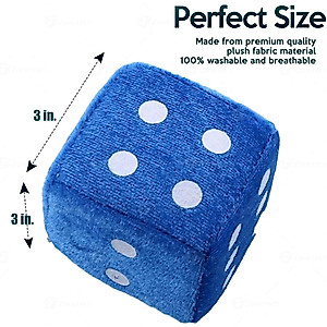 ZONETECH Blue Teal 3" Square Hanging Dice-Soft Fuzzy Decorative Vehicle Hanging Mirror Dice with White Dots