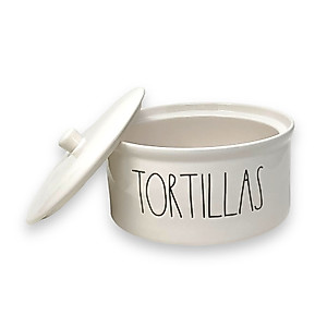 Rae Dunn TORTILLAS Warmer - Ceramic - Dishwasher and Microwave safe - 8 in diameter / 4 in tall