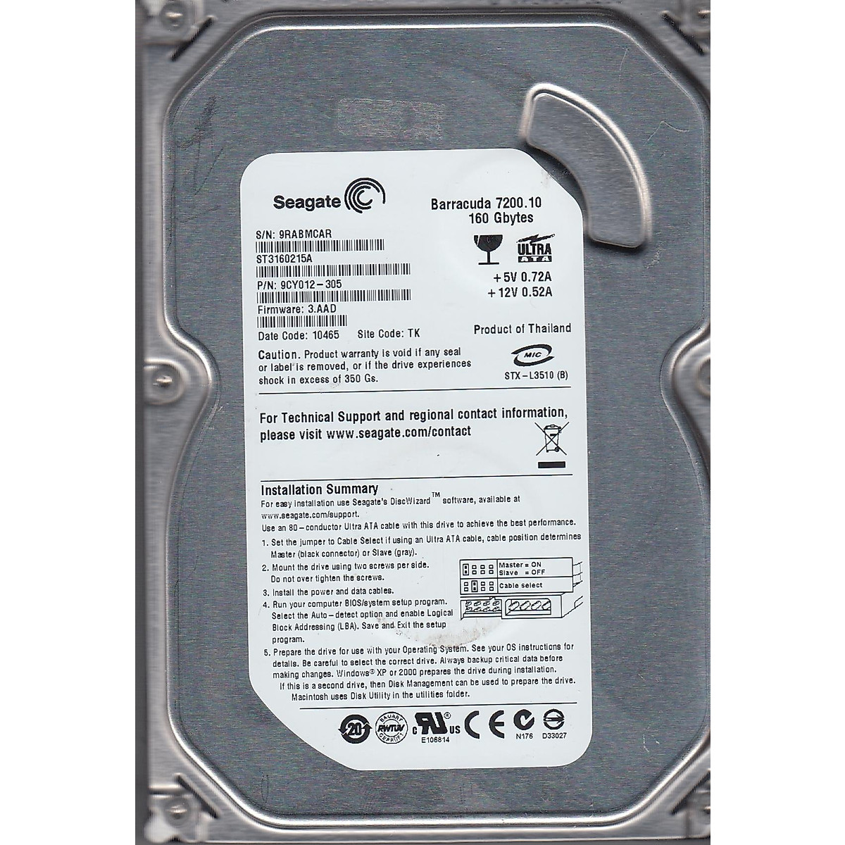 Seagate ST3160215A 160GB 7200 RPM ATA 3.5" HD