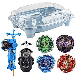 MEDMHSMA Bey Battling Top Battle Stadium Battle Set, 4 Battling Tops, 2 Latest Launchers, and 1 Flame Themed Arena, Great Gift for Kids Boys Age 6 and up,Blue