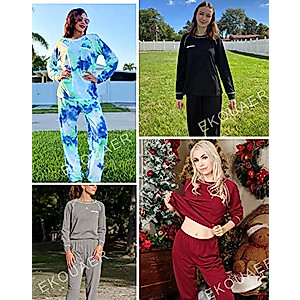 Ekouaer Pajamas Set for Women Soft Comfy Pjs Sets Long Sleeve Sleepwear Loungewear S-XXL Navy Blue