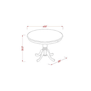 HomeStock Rococo Radiance Edan Dining Table Made of Rubber Wood Offering Walnut Finish Table Top, 30 Inch Round, Linen White Finish Pedestal