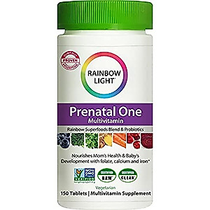 Rainbow Light Prenatal One Multivitamin, Folic Acid, Calcium, & Vitamin D, Gluten Free, Supports from Conception to Postnatal, Clinically Proven Absorption, 150 Tablets