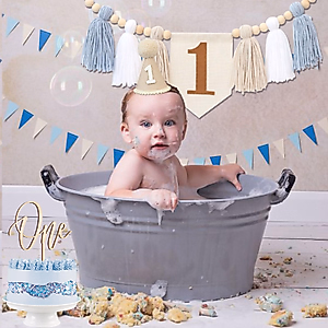 1st Birthday Highchair Banner Decorations For First Boys Khaki Cone Hat With One Cake Topper Photo Backdrop