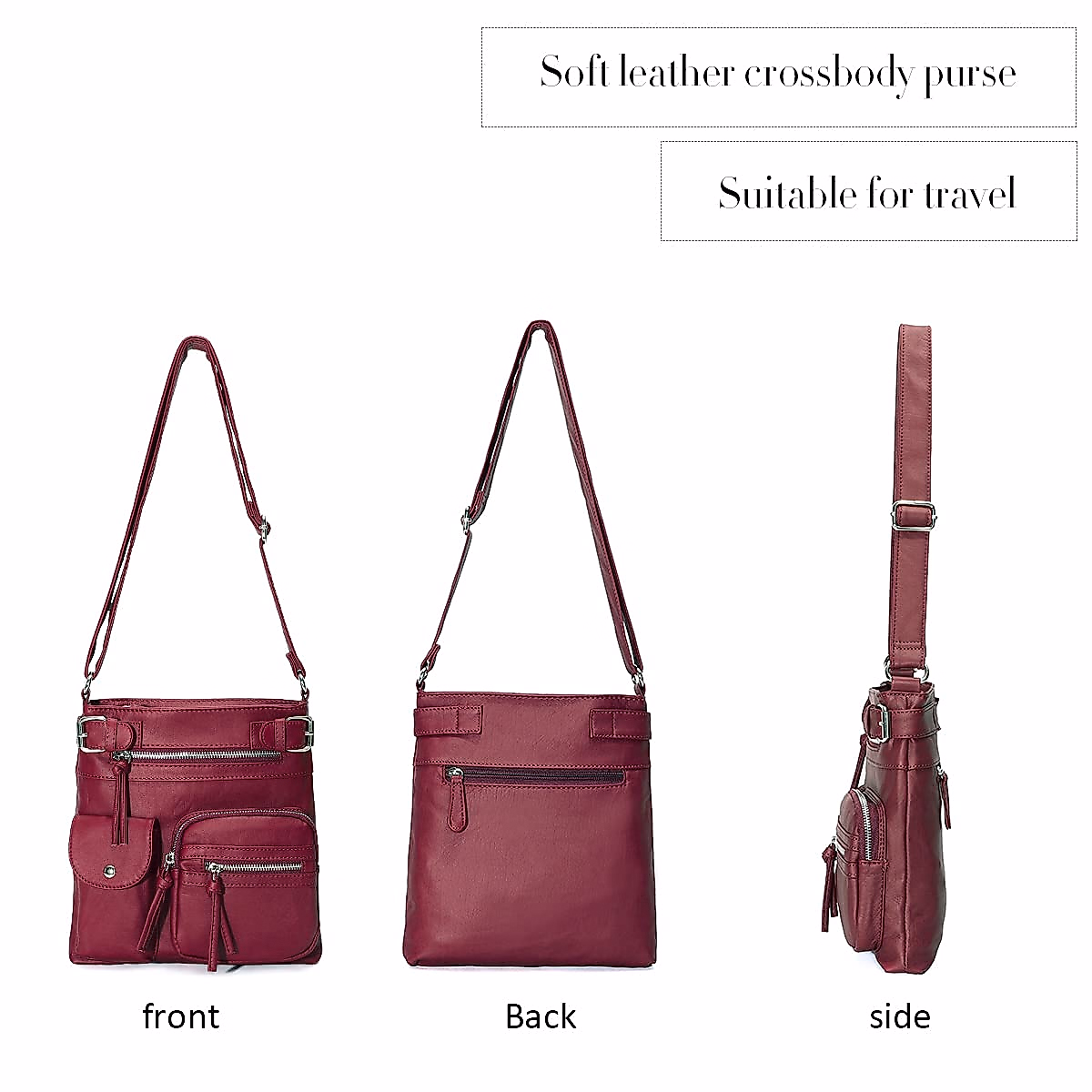 Angel Kiss, Soft Leather Crossbody Purse and Handbags Wallet Cute Small Crossover Bags with Pockets for Girl or Women Red, Medium