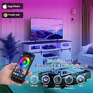 LGHM Farmhouse TV Stand w/LED Light, White TV Stand for 65 inch TVs, Entertainment Center TV Cabinet Stands with Flip Drawers, Sliding Barn Door TV Center Media Console Table for Living Room Bedroom