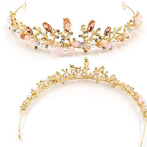 NODG Gold Tiaras for Women Bride Rhinestones Crowns for Women Gold Headbands for Women Crystal Pearl Bridal Tiaras and Crowns for Wedding Birthday Party Prom