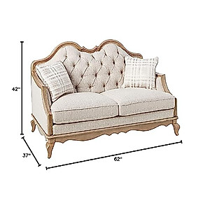 ACME Chelmsford Loveseat w/2 Pillows - 56051 - Beige Fabric & Antique Taupe