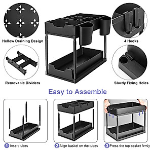 FM Royal Brand Under Sink Organizer - Double Slider Cabinet Organizer for Kitchen, Bathroom & Laundry Room Storage - Includes 2 BPA Drawers, 4 Adjustable Feet, 2 Cups, 4 Hanging Hooks, Divider