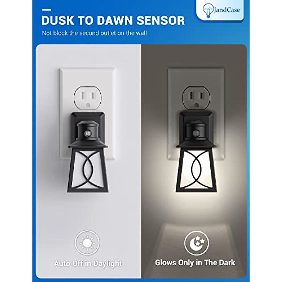 JandCase Night Light Plug- in, Dimmable Dusk-to-Dawn Sensor LED Night Light, 5000K Daylight White, 1W Indoor Decorations Retro Style, Nightlight for Kids Room, Nursery, Stairs, 6Pack