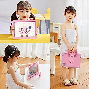 PZOZ iPad Kids Case Compatible for iPad Air 4th 2020 & Air 5th 2022 Generation 10.9 inch, EVA Shockproof Rotate Handle Folding Stand Heavy Duty Protective Cute Cover for Boys Girls (Pink)