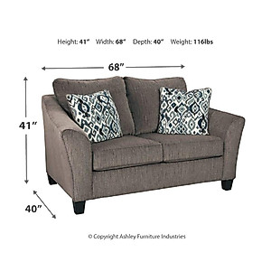 Signature Design by Ashley Nemoli Contemporary Chenille Loveseat with 2 Accent Pillows, Gray