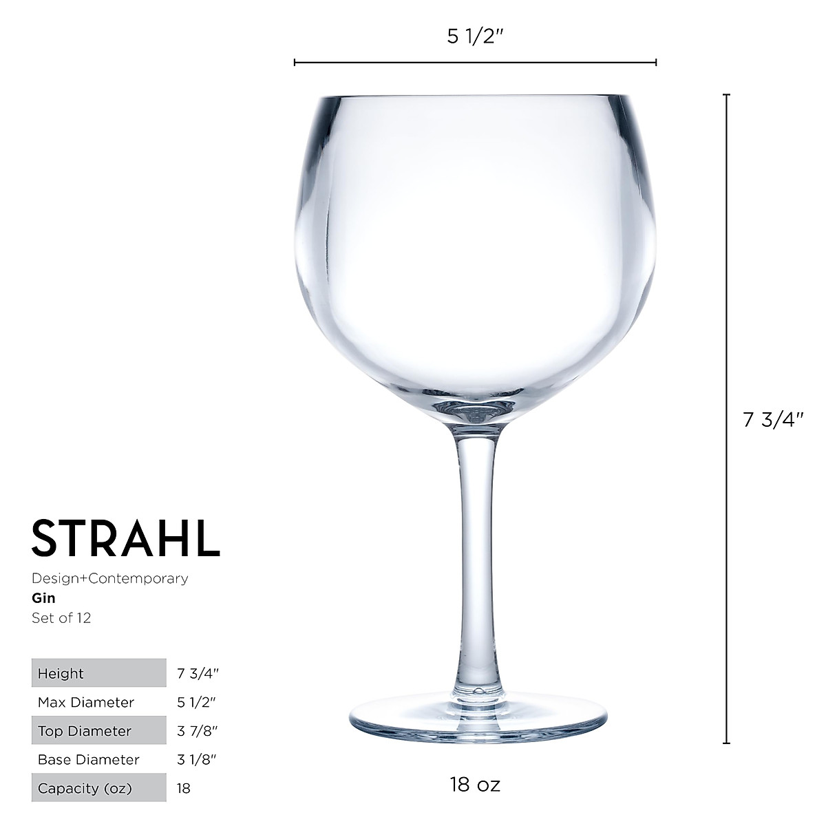 Strahl Unbreakable Wine Glass Goblet, Design Shatterproof Polycarbonate Stemware Clear Glassware Glasses, Heavy Duty Premium Restaurant Grade for Beverages, Gin Cocktail, 17 Ounces, 206173, Set of 12