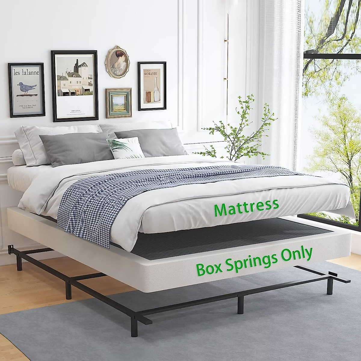 ALDRICH 5 Inch Heavy Duty Metal Box Spring Mattress Foundation 3000lbs Max Weight Capacity/Non-Slip/No Noise/Easy Assembly/Easy Clean Cover,Queen