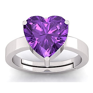 SirDaksh 5.25 Carat Purple Amethyst Heart Shape Adjuatable Silver Ring For Women