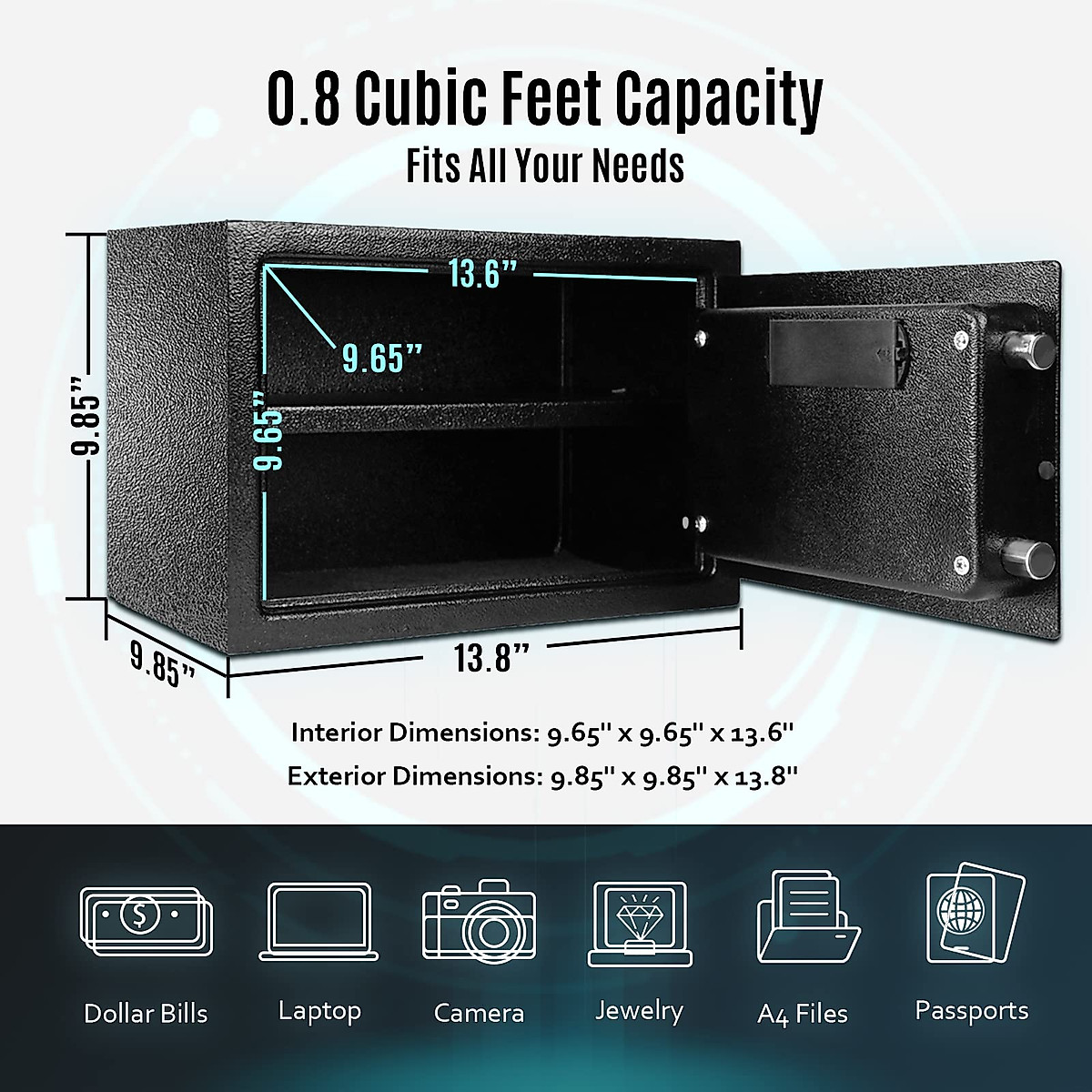 SEKAM Biometric Fingerprint Safe Box, Security Safe with Fingerprint Access, Personal Safe with Electronic Lock, Safe Box Waterproof Fireproof, Home Safe for Cash Jewelry Important Documents Guns