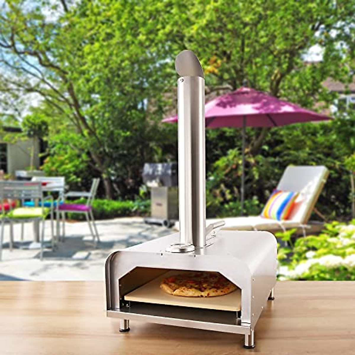 GYBER Fremont Stainless Steel Portable Outdoor Patio Wood Fired 12 Inch Pizza Maker Countertop Oven, For Pizza, Burgers, Fish, & More, Silver