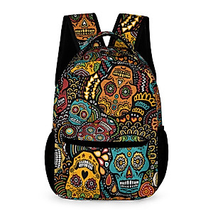 Mexican Sugar Skulls Print Backpack Causal Daypack Lightweight Laptop Backpack for Men Women 12.6 X 5.9 X 16.2 Inch