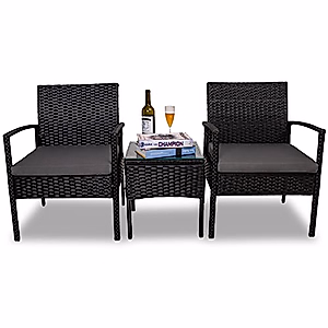 Cpintltr 3 Pieces Patio Furniture Sets Outdoor Wicker Bistro Set Rattan Chair Conversation Sets Modern Bistro Set PE Rattan Wicker Chairs with Table Garden Furniture for Backyard Lawn Balcony Grey