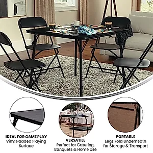 Flash Furniture Madelyn Folding Card Table - Black | Portable Square Table with Collapsible Legs