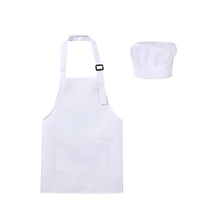 Hovoten Kids Chef Hat And Apron Set For Cooking Baking Painting,Adjustable Kids Aprons And Chef Hats Set,Chef Costume,White,4-17 Year