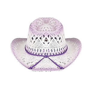 C.C Ombre Open Weave Cowbay Hat with Braided Trim, Lavender