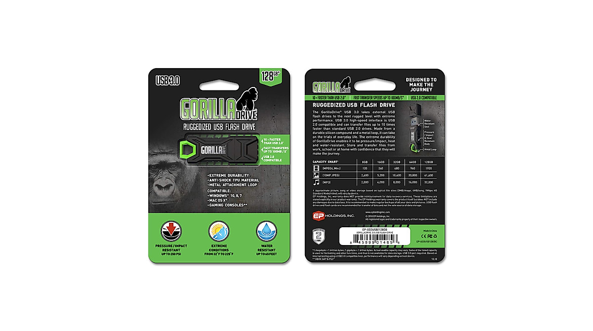 GorillaDrive 128GB Rugged USB Flash Drive - Extreme Durability