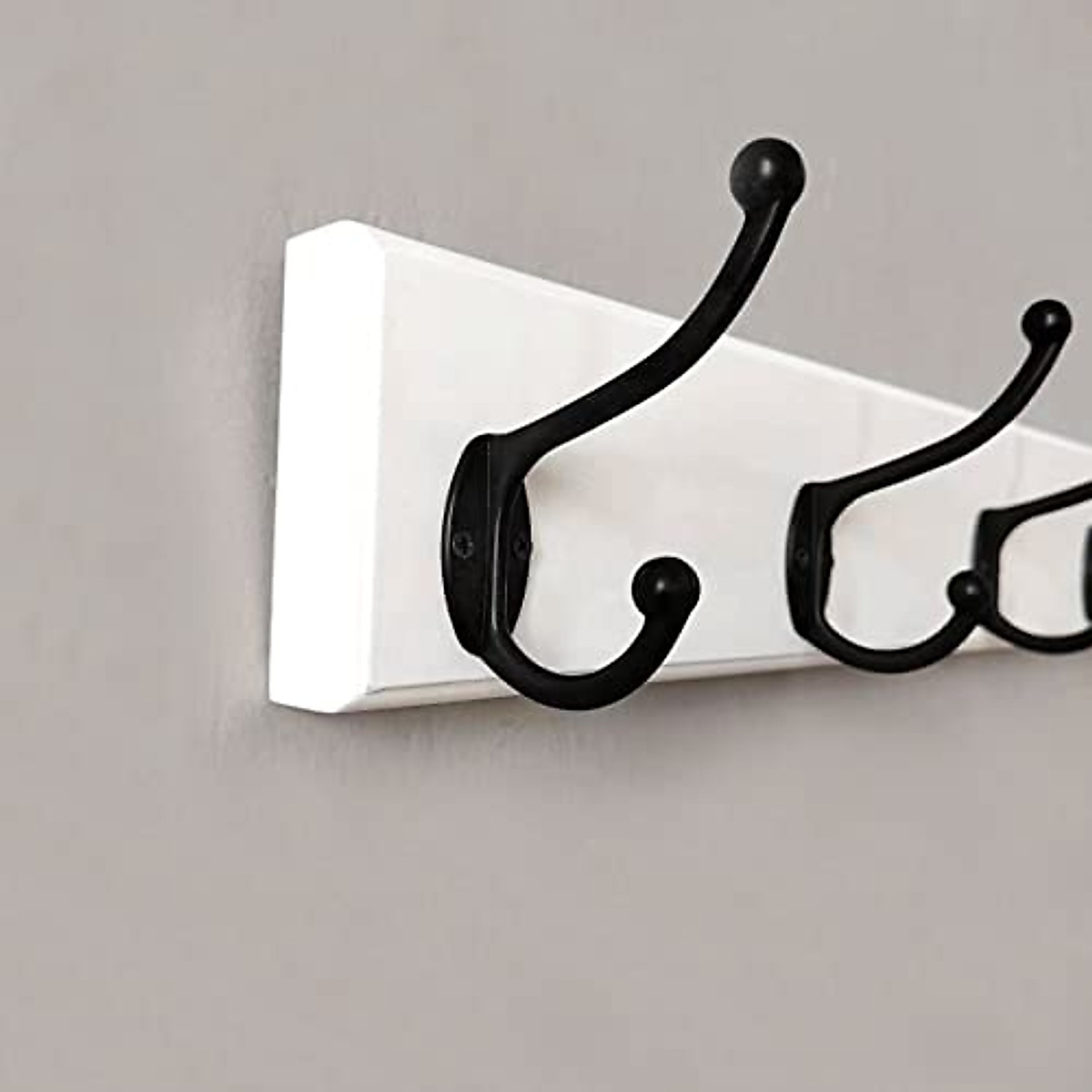 GIFTAYA Wood Coat Rack Wall Mounted - 22 Inches, 5 Hooks, Heavy Duty, for Coat Hat Towel Purse Robes Mudroom (White Base & Black Hook)