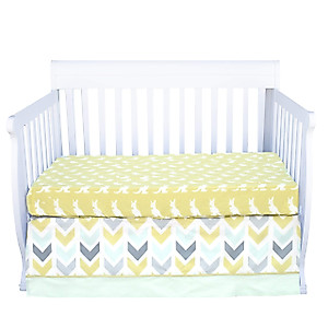 Pam Grace Creations 3 Piece Honeydew Kangaroo Crib Bedding Set, Yellow | White