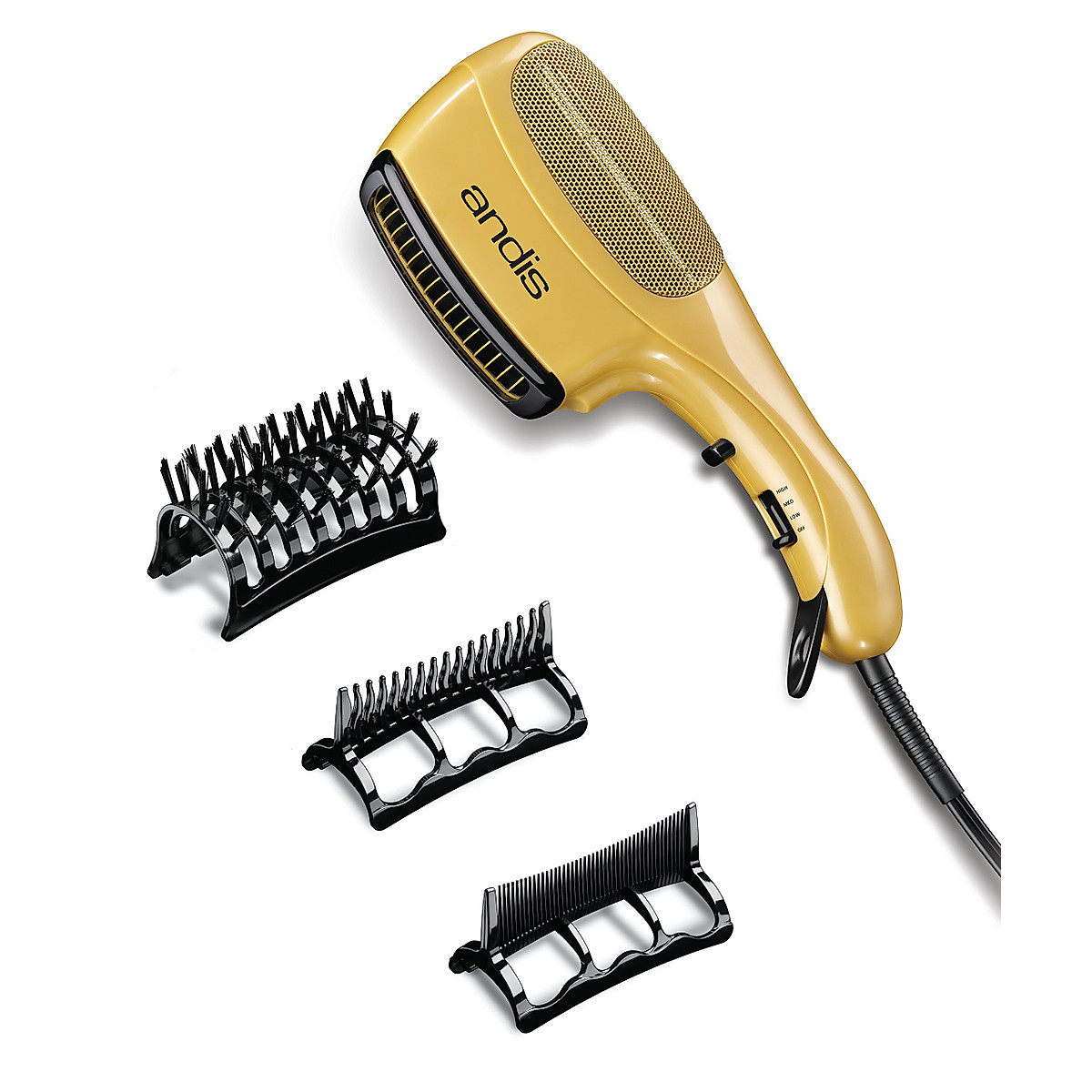 Andis 82105 1875-Watt Tourmaline Ionic Styling Hair Dryer - 3-in-1 Ceramic Styler with 3 Attachments, Styling Hair Dryer with Ionic Technology, No Heat Damage, Extendable Prongs, Gold