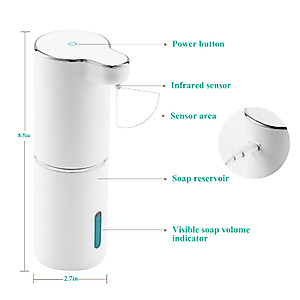 LAOPAO Soap Dispenser, Automatic Foaming Hand Soap Dispenser Touchless Foam Soap Dispenser Rechargeable Bathroom Countertop Soap Pump for Kids Xmas Gift 300ml All White