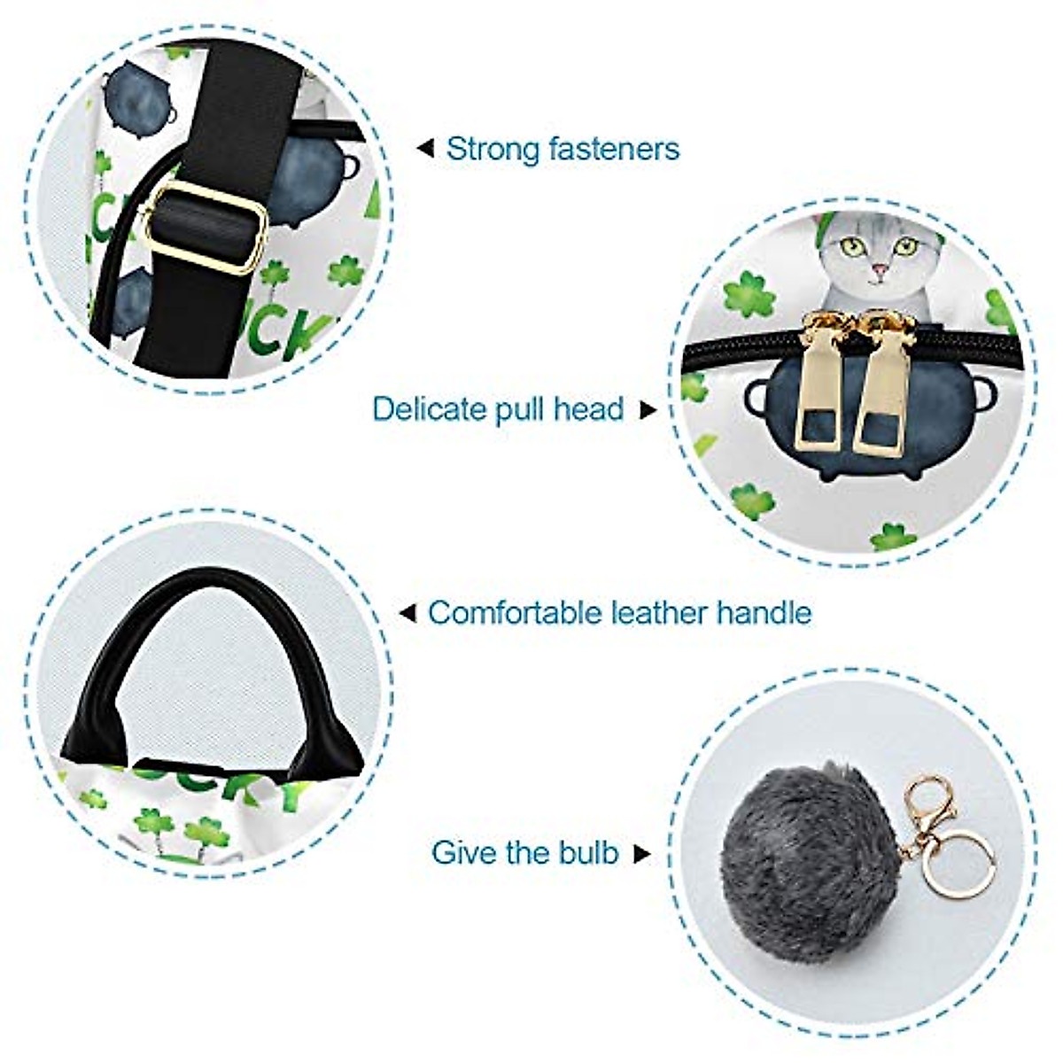 ALAZA Cute Cat Kitten Shamrocks Leaf St Patrick Backpack Purse for Women Anti Theft Fashion Back Pack Shoulder Bag