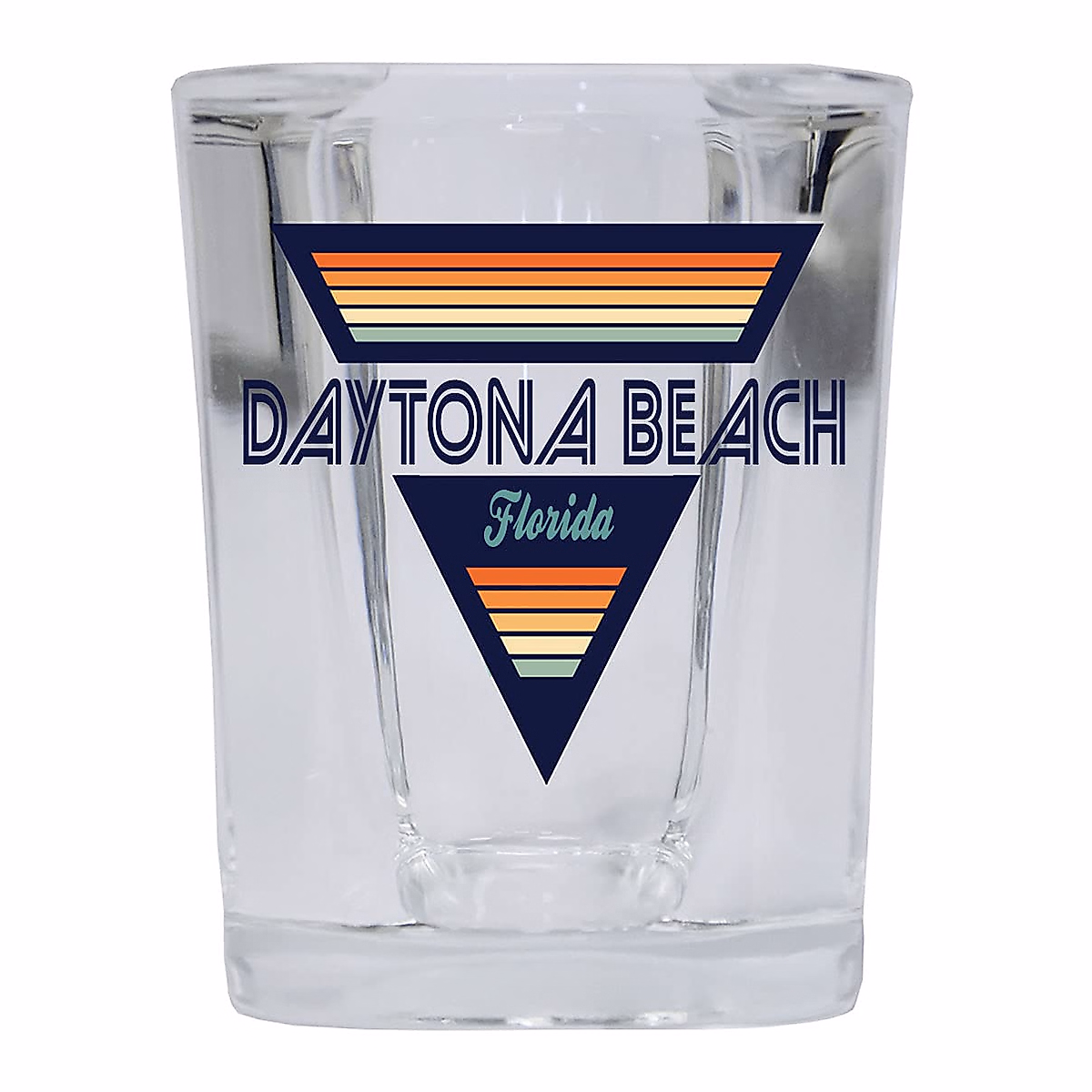 R and R Imports Daytona Beach Florida 2 Ounce Square Base Liquor Shot Glass Retro Design
