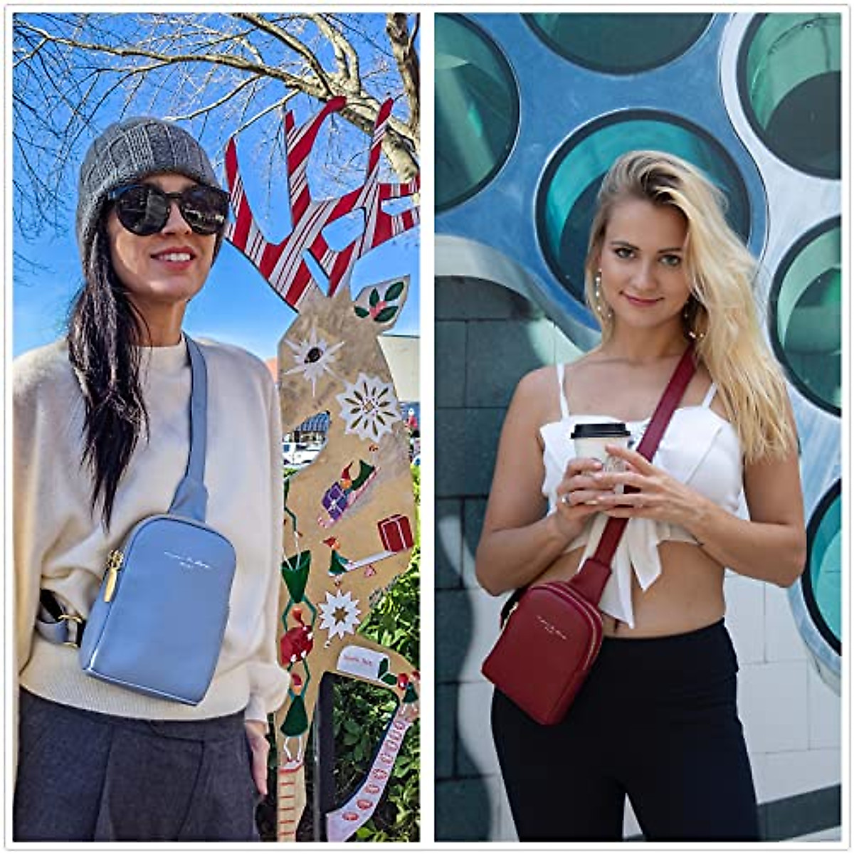 Crossbody Fanny Packs Sling Bag for Women, Fashionable Leather Sling Purses,Mini Belt Bag Stylish Shoulder Small Purse for Travel, Hiking, Running, Sports(1-Black)