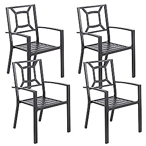 AECOJOY 4-Piece Outdoor Patio Dining Chairs, Arm Chairs with Heavy-Duty Metal Frame for Poolside, Backyard, Balcony, Garden, Porch, Set of 4, Black
