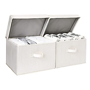 StorageWorks Decorative Storage Boxes, Storage Basket with Lid and Handles, Mixing of Beige, White & Ivory, Large, 2-Pack