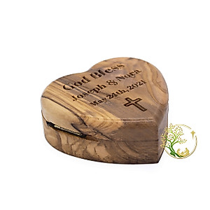 Personalized Heart Box | Customized Any Message wooden rosary box - Religious gift for Baptism Confirmation communion | Keepsake trinket box