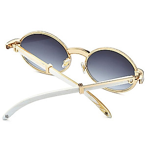 HEPIDEM 100% Really Buffalo Horn Luxury 720pcs Diamonds Sunglasses (White Frame Gradient Gray Lens)