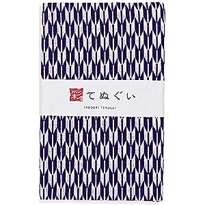 KOMESICHI irodori Japanese Traditional Towel Tenugui Arrow Feather (Small) 12.99 x 34.64 in with Iroha (English Manual)