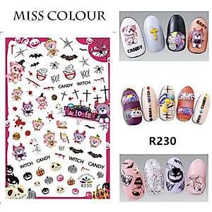 8 Sheets Halloween Nail Art Stickers Decals Self-Adhesive Pegatinas Uñas Cute Scream Horror Skull Spider Web Witch Nail Supplies Nail Art Design Decoration Accessories