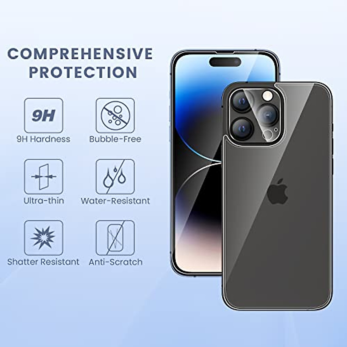 Maxdara [6 in 1] for iPhone 14 Pro Max Screen Protector, 2 Pack iPhone 14 Pro Max Back Screen Protector with 2 Pack Camera Lens Protector and Front Screen Protector Glass, 9H Hardness, Ultra HD