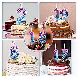 SAVITA 2.37 Inch Numeral Birthday Candle, Number Candle Purple to Blue Gradient Color Glitter Cake Topper for Birthday Party Anniversary Wedding (Number 3)