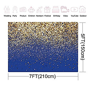 LYCGS 7X5FT Royal Blue Glitter Backdrop Birthday Backdrop Gold Spots Bokeh Backdrop Wedding Prom Graduation Photography Background Happy New Year Backdrop Studio Props X-77