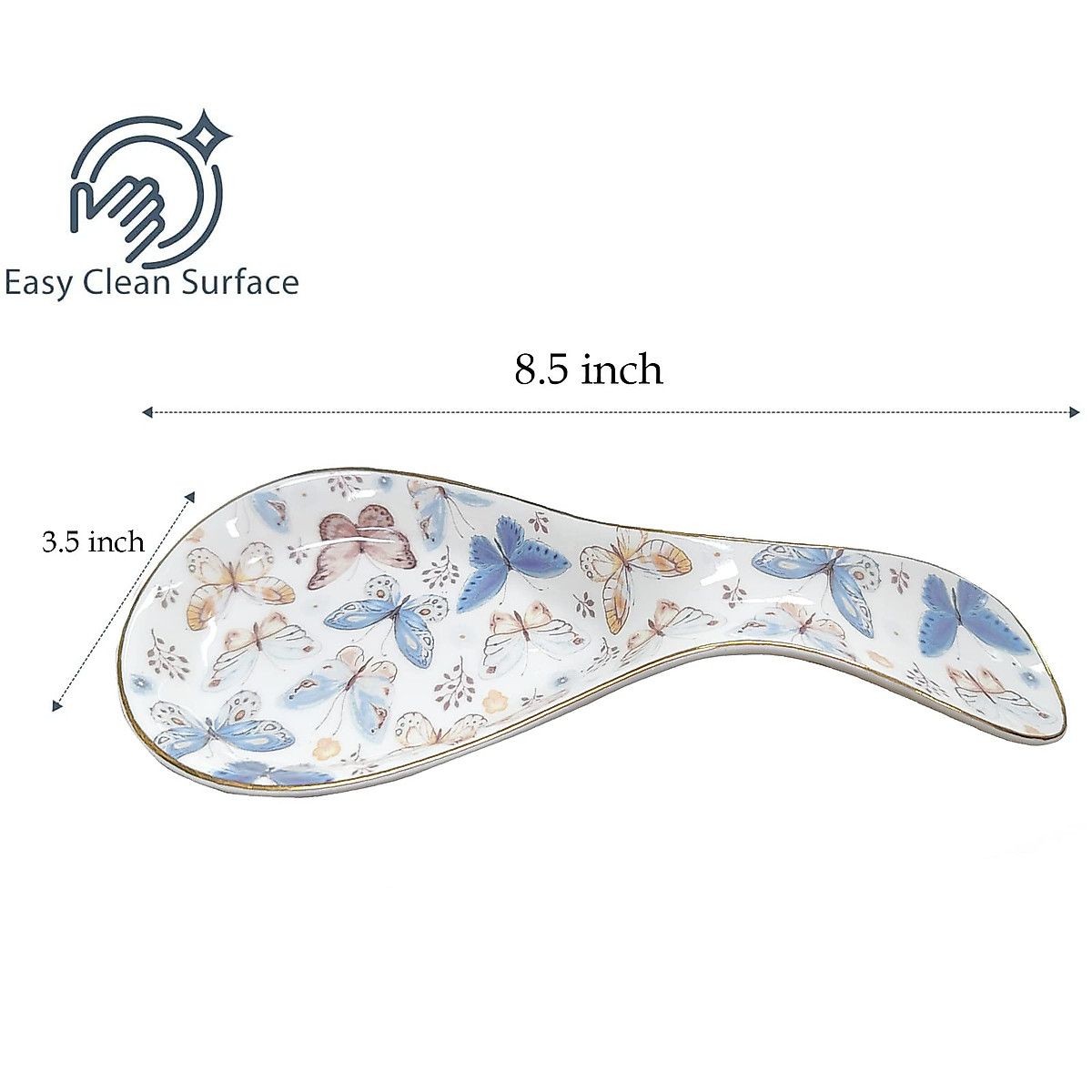 LEAZUL Ceramic Spoon Rest for Stove Top Large Spoon Holder Farmhouse Spoon Rest for Kitchen Counter Floral Coffee Spoon Rest Butterfly Print Cooking Utensil Tools Rest Modern Farmhouse Kitchen Decor