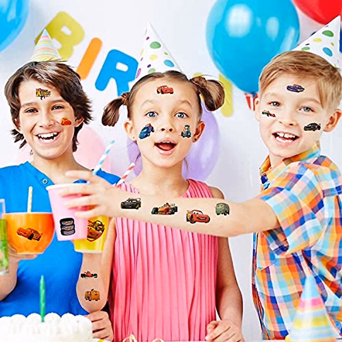 8 Sheets Cars Temporary Tattoos for Kids, Truck Race Car Birthday Party Supplies Truck Birthday Decorations for Kids Boys Girls Party Favors Racing Car Theme Party Decorations Party Gifts