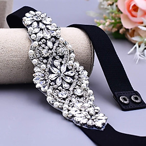 ULAPAN Rhinestone Black Elastic Belts for Women Interlocking Stretch Belt(S394)