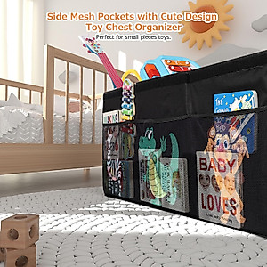 Extra Large Toy Box, Collapsible Sturdy Toy Storage Organizer with Lids, Dinosaur Toy Box for Boys Girls, 42"x16"x14" Kids Toy Chest Bin Box Baskets for Living Room, Playroom, Bedroom, Nursery, Black