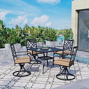 Oakcloud 5-Piece Metal Outdoor Patio Furniture Outdoor Dining Set, 4 Metal Swivel Chairs and Square Dining Table with Umbrella Hole