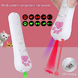 Cat Toys Interactive Cats Toys for Indoor Dog Toys Multi-Pattern Projection Mini Flashlight Purple Pet USB Rechargeable White Light LED (5 Green Projection, White Light)